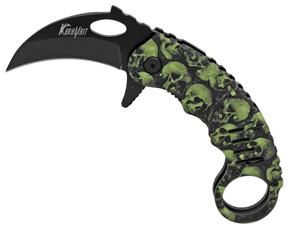 4.5" Spring Assist Karambit Folding Knife - Green Skull Camo